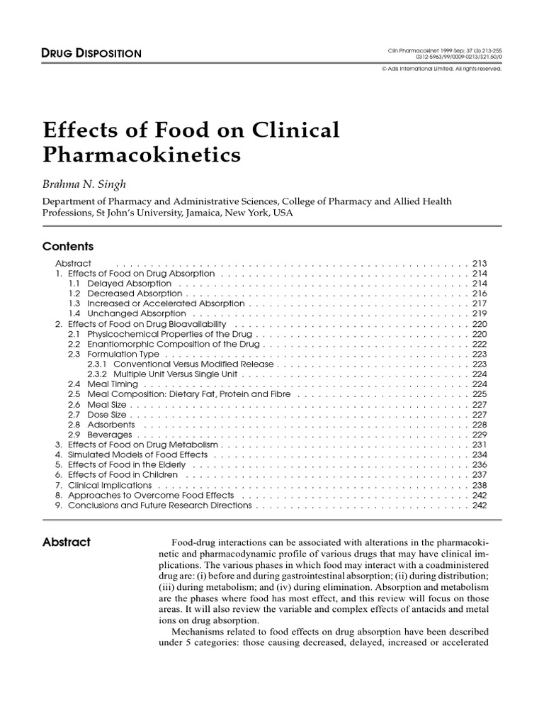 Effects of Food On Drug Pharmacokinetics | PDF | Bioavailability | Drugs