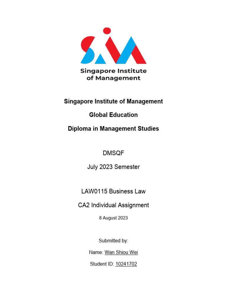 SIM Business Law CA2 (Sample Answer) | PDF | Breach Of Contract | Private Law