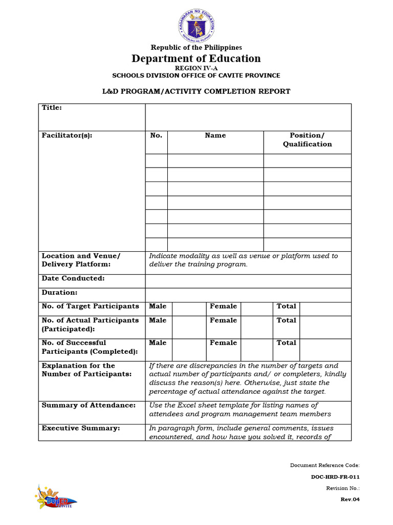HRD FR 011 LD Program - Activity Completion Report | PDF