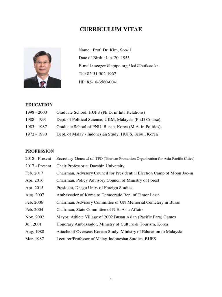 CV - Prof. Dr. Kim Soo-Il | PDF