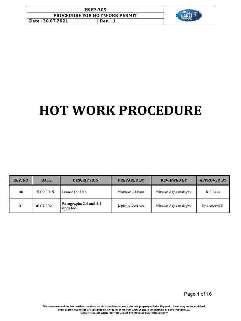 Hsep 305 - Hot Work Procedure | PDF