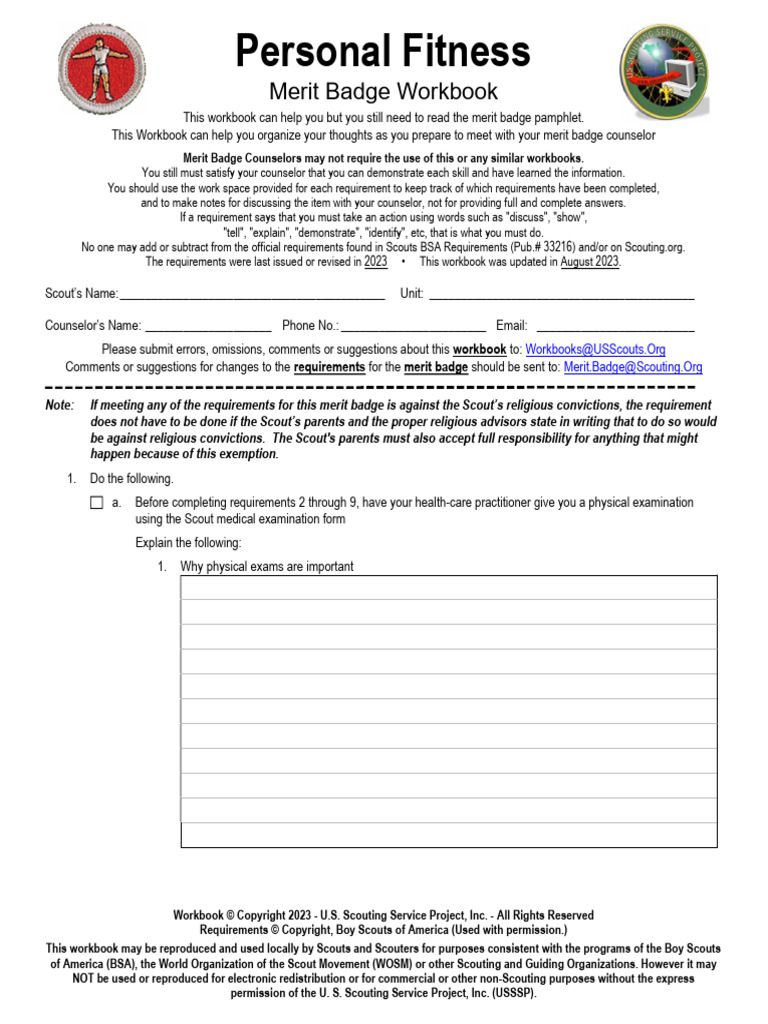 Scouts Fitness Merit Badge | Download Free PDF | Physical Fitness | Boy ...
