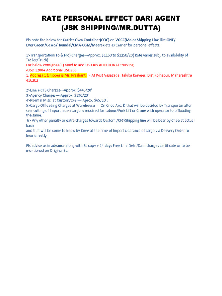 Rate Personal Effect Agent (MR - Prasant) | PDF