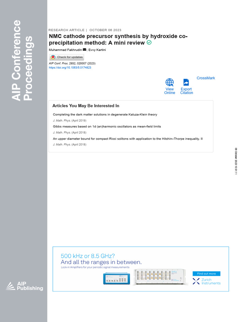 NMC Cathode Precursor Synthesis by Hydroxide Co-Precipitation Method: A ...