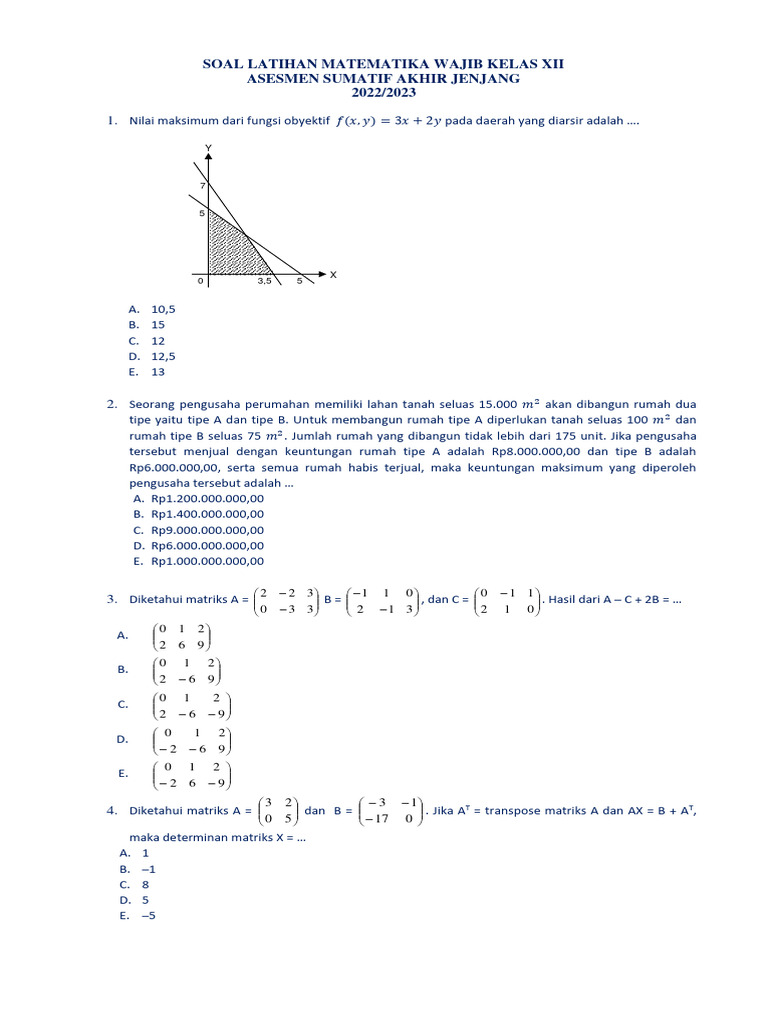 Soal Lat Ujian Mate 2023 - 230314 - 073747 | PDF
