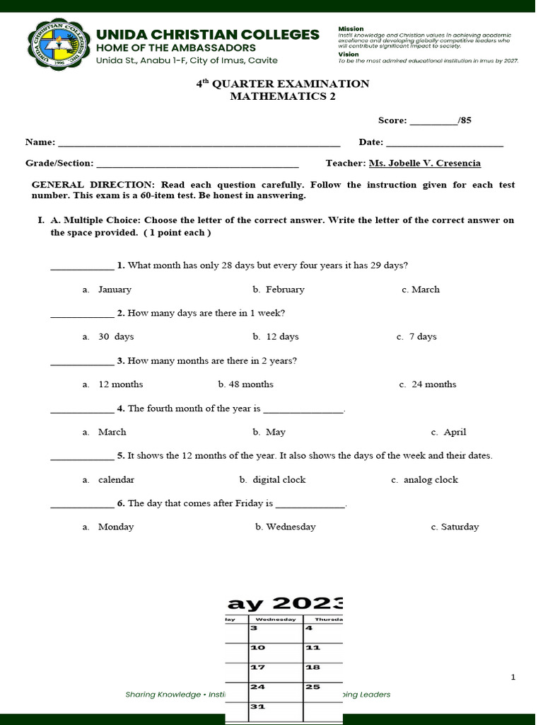 MATH 2 - 4TH QUARTER | PDF