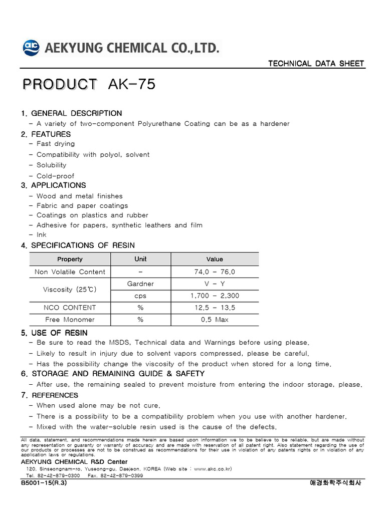 AK-75 TDS Isocyanate | PDF