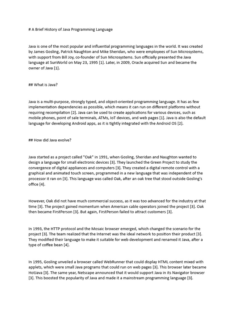 A Brief History of Java Programming Language | PDF