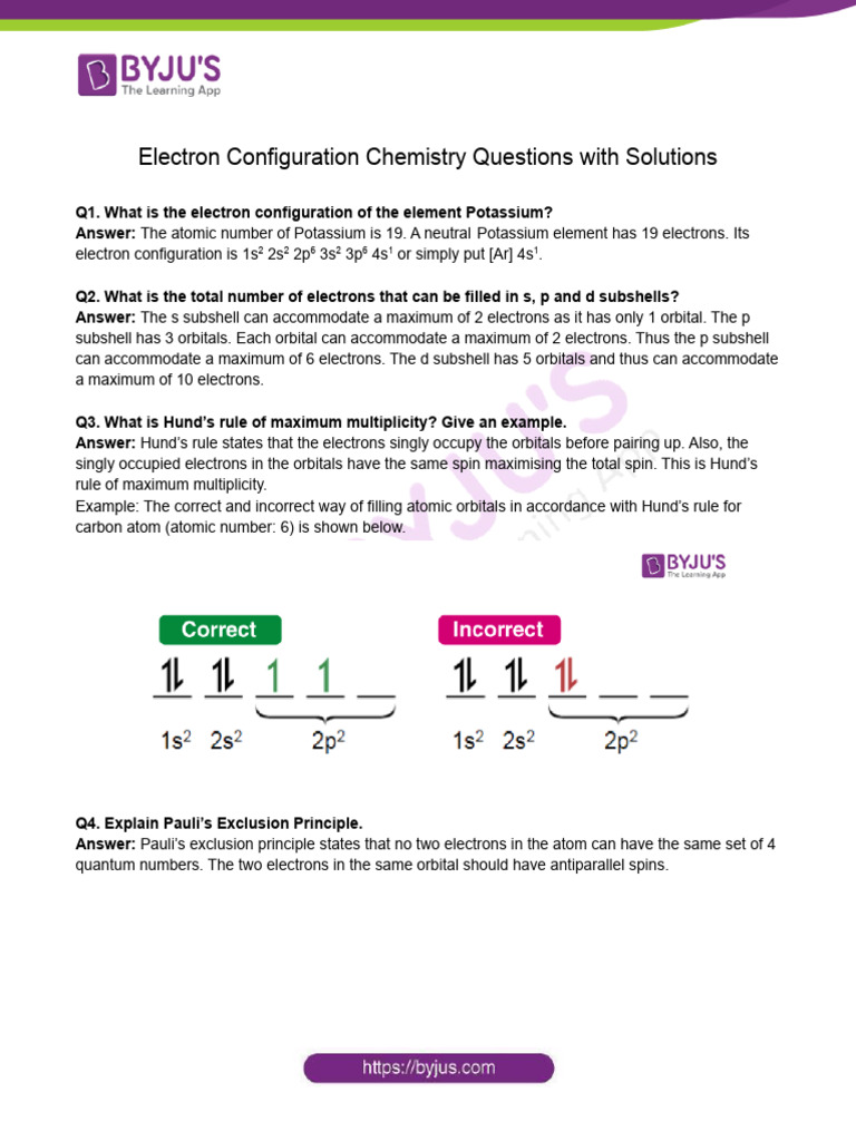 Electron Configuration Questions Pdf