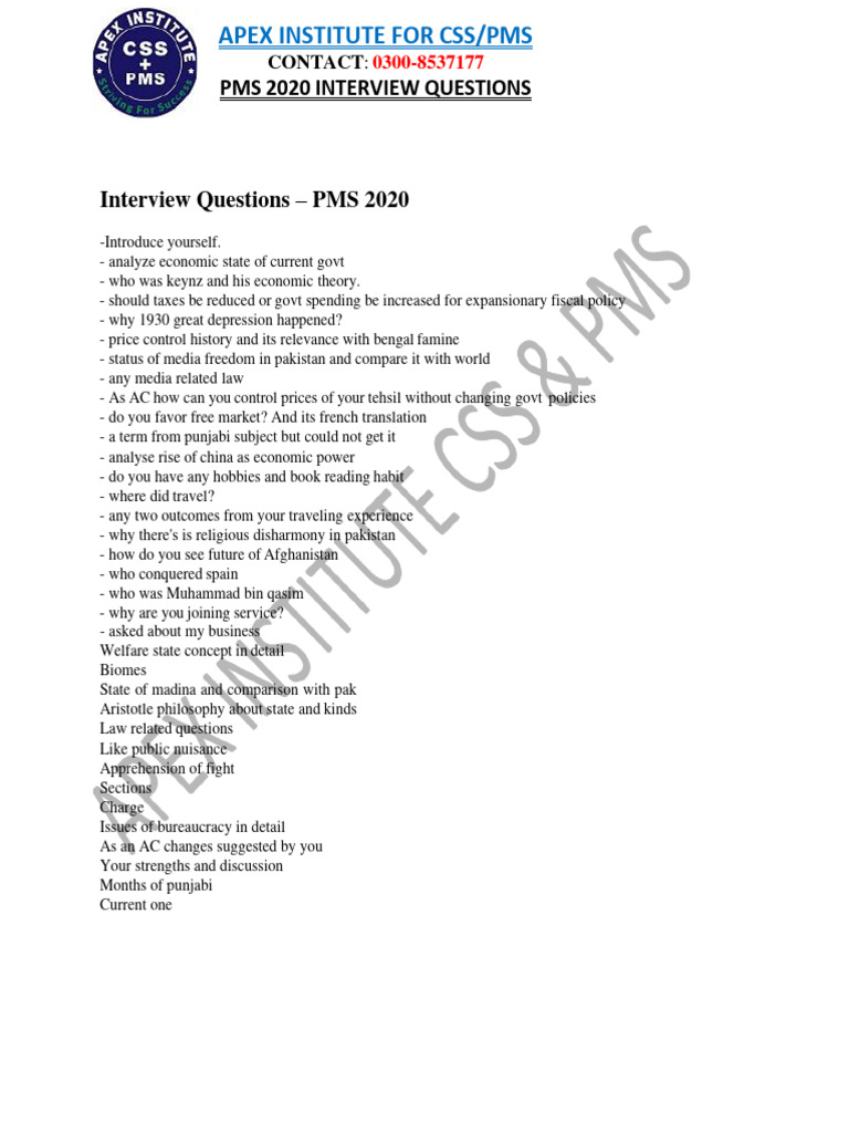 PMS 2020 Interview Questions | PDF