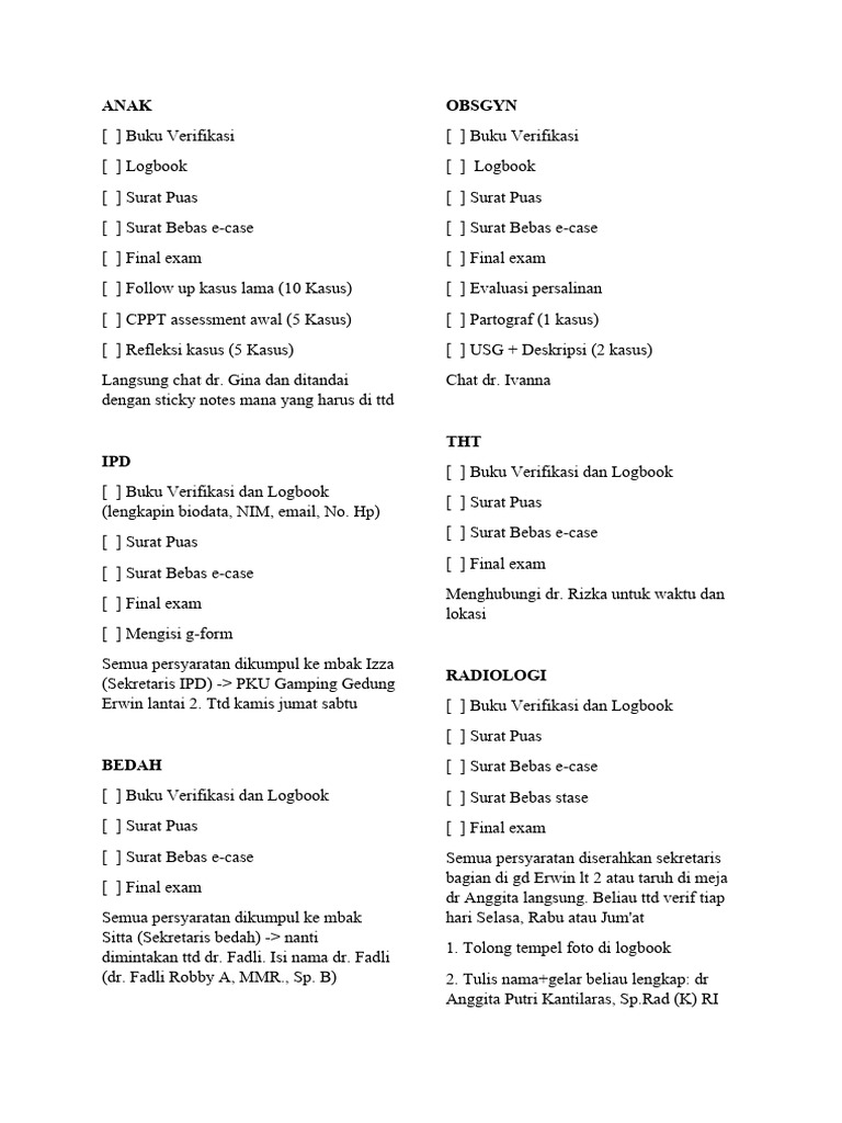 Syarat Verifikasi Koas Semua Stase | PDF