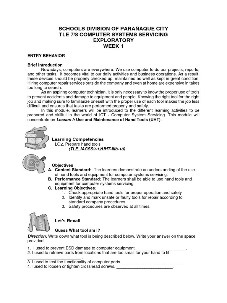TLE Grade7 8 Module2 Quarter1 Week1 | PDF | Tools | Computer Hardware TLE Grade7 8 Module2 Quarter1 Week1 | PDF | Tools | Computer Hardware