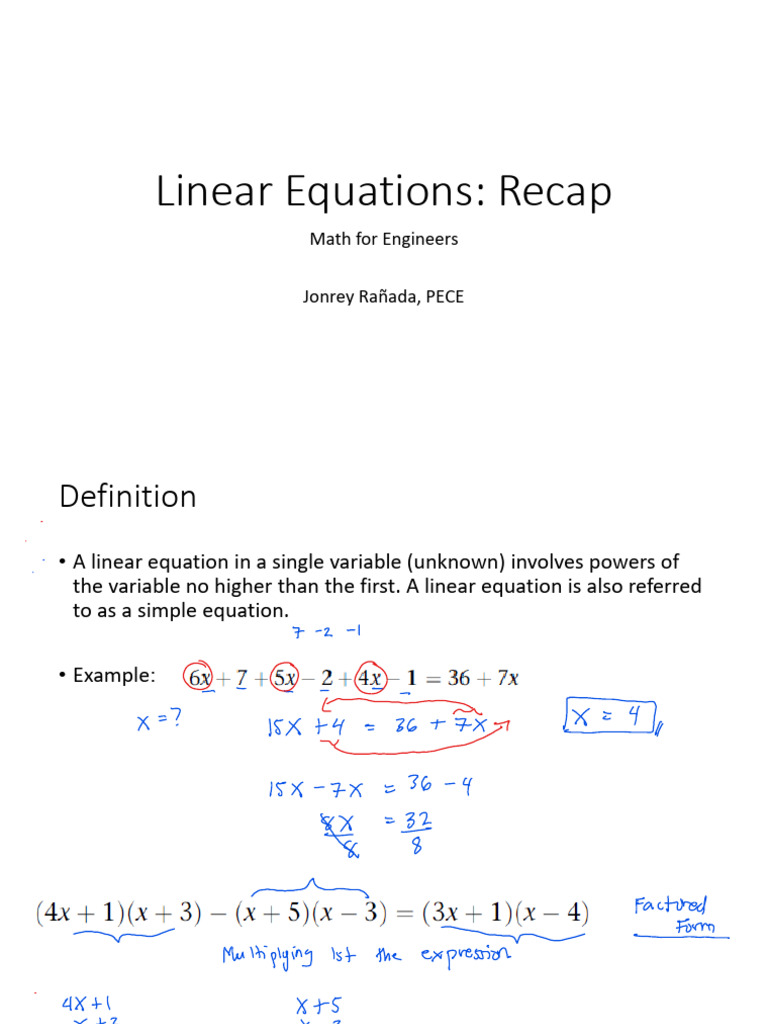 Linear Equations Recap | PDF