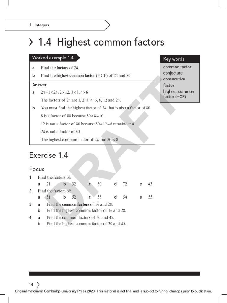 Highest Common Factors Exercises | PDF