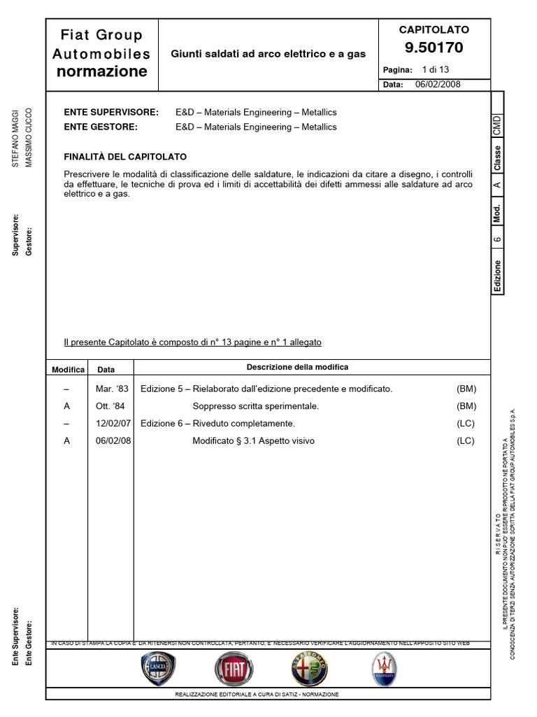 9.50170 Normazione: Fiat Group Automobiles | PDF