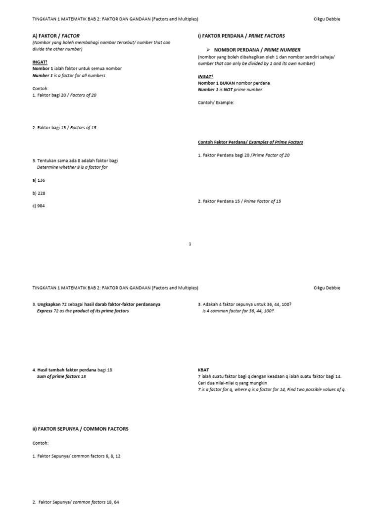 Form 1 Maths Bab 2 | PDF