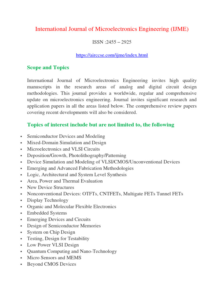 International Journal of Microelectronics Engineering | PDF ...