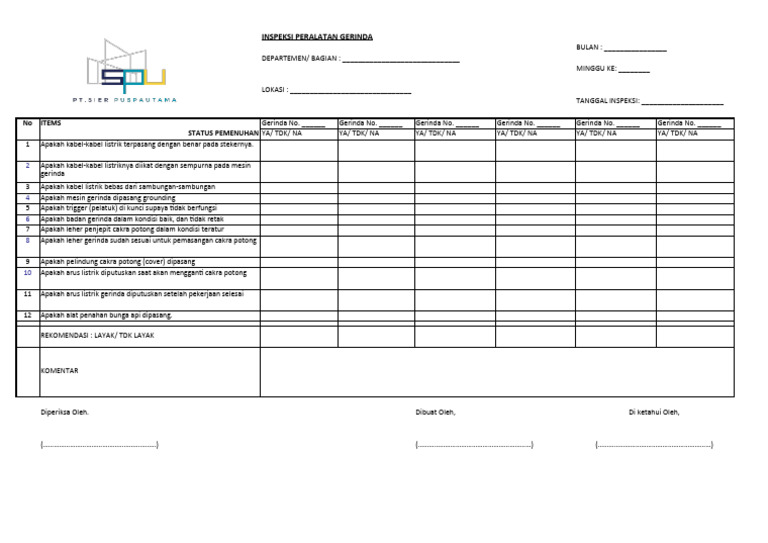 Form Inspeksi Alat Gerinda | PDF