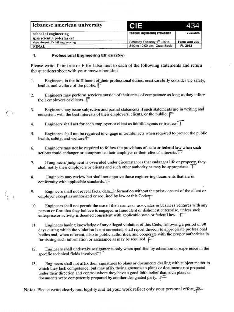 CIE 434 Final Correction Fall 2013 | PDF