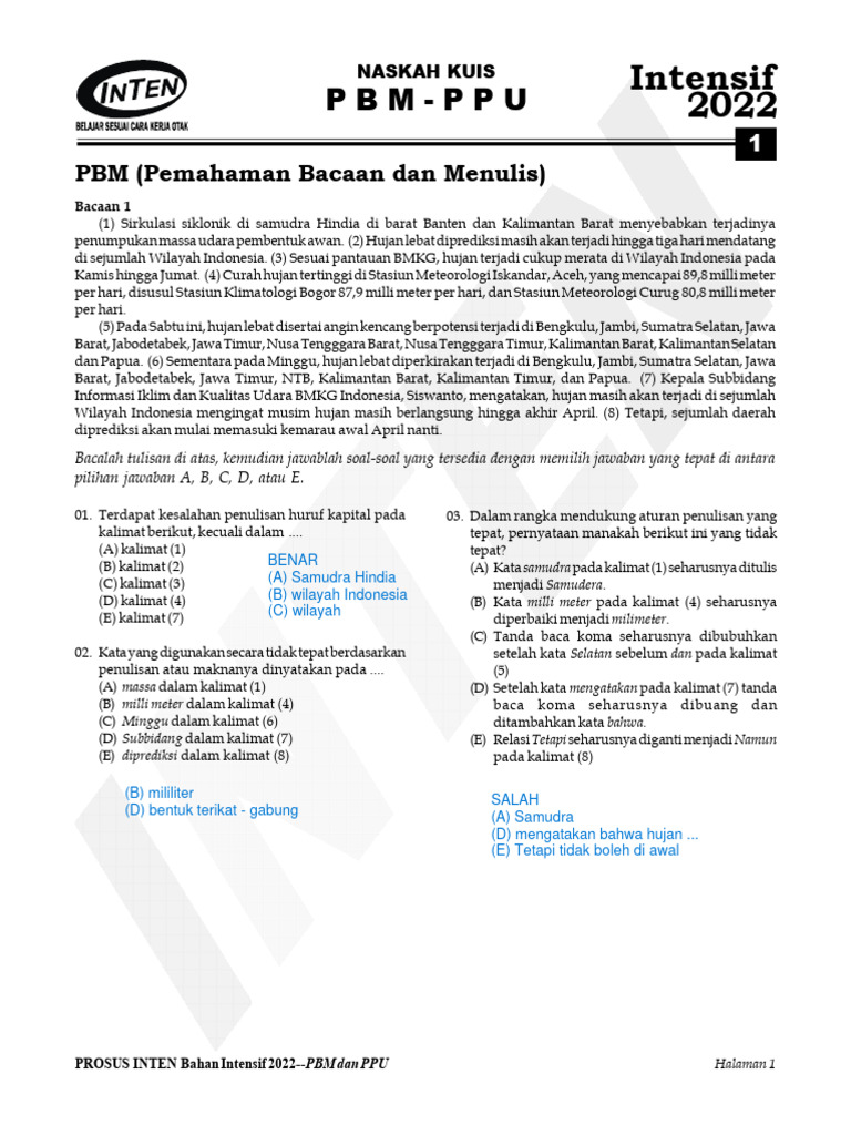 KUIS PBM-PPU 1 INTENSIF 2022 | PDF