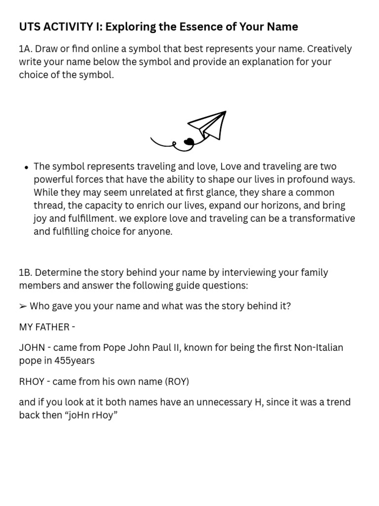 UTS ACTIVITY I Exploring The Essence of Your Name 1 | PDF