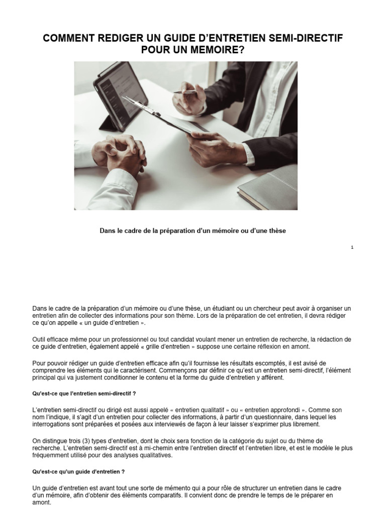 Rediger Un Guide Entretien Semi-Directif Pour Un Memoire | PDF Rediger Un Guide Entretien Semi-Directif Pour Un Memoire | PDF