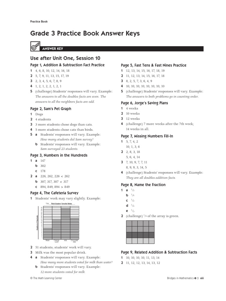 Grade 3 Math Answer Key | PDF