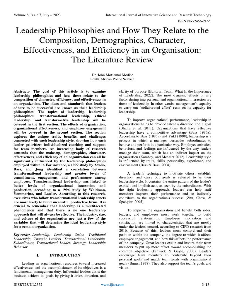 Leadership Philosophies and How They Relate To The Composition ...