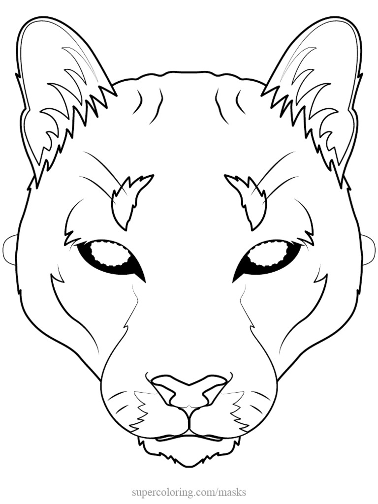 Mountain Lion Mask Outline Coloring Page | PDF