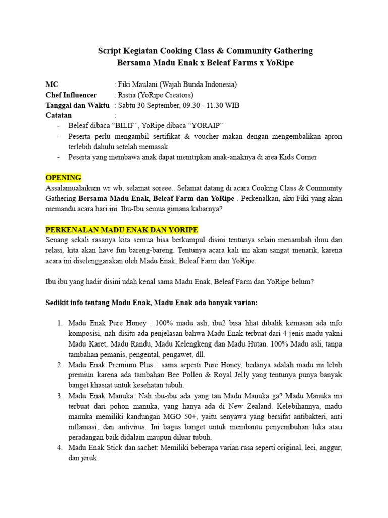BSD - MC Script Madu Enak | PDF