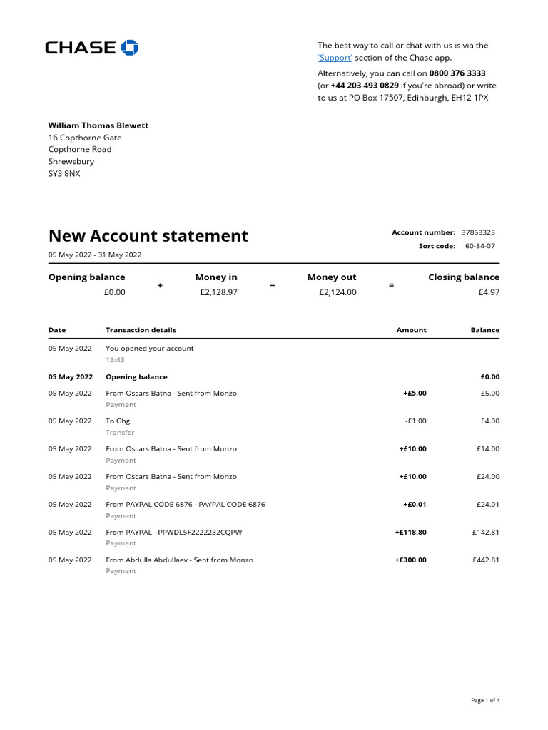 Statement For 05 May 2022 To 31 May 2022 | PDF
