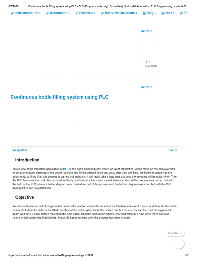 Continuous Bottle Filling System Using PLC: Instrumentation Automation ... Continuous Bottle Filling System Using PLC: Instrumentation Automation ...
