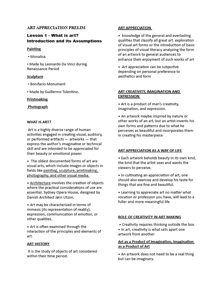 Art Appreciation Prelim 1 | PDF | The Arts | Paintings