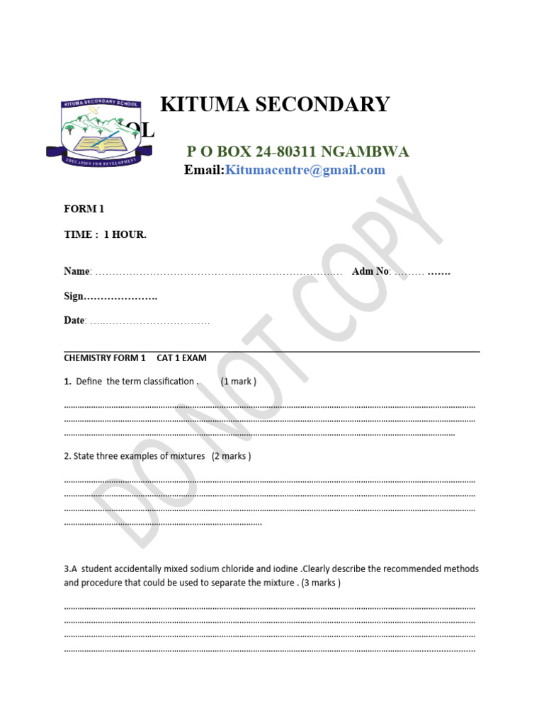 Chemistry Form 1 | PDF