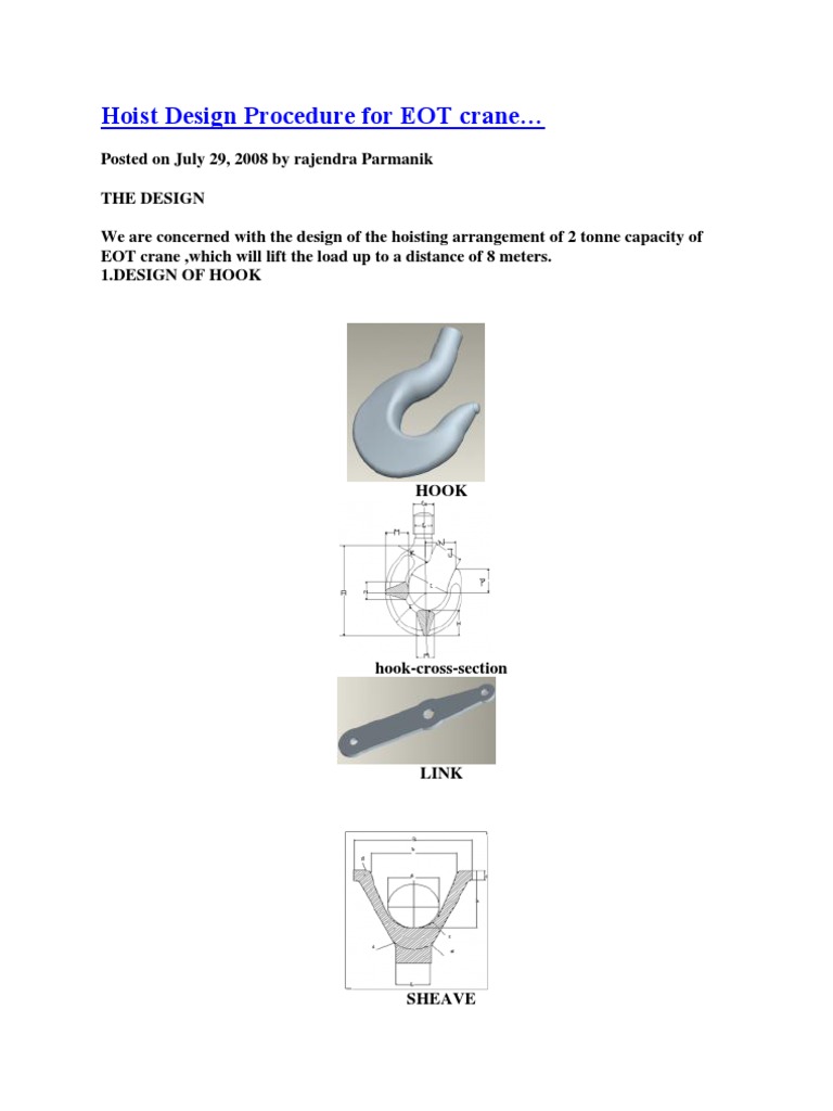 Hoist Design Procedure For EOT Crane | PDF | Screw | Gear