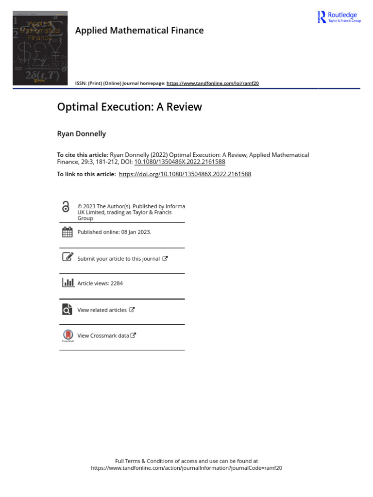 Optimal Execution A Review | PDF Optimal Execution A Review | PDF