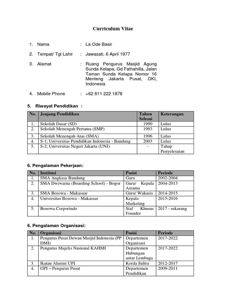 Biodata La Ode Basir | PDF