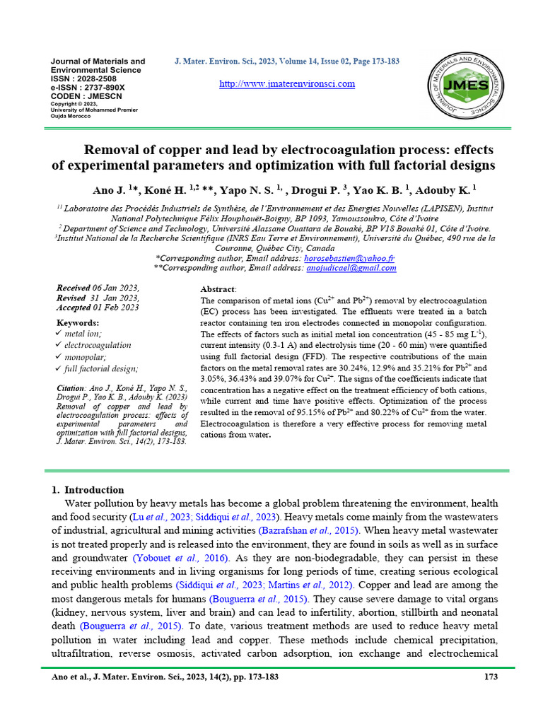 Electrocoagulation Process | PDF