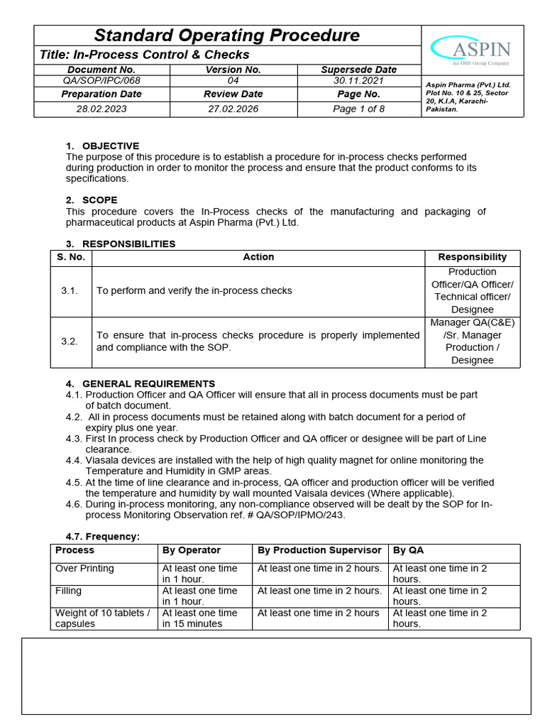 Sop Ipc Qa | PDF | Tablet (Pharmacy) | Quality Assurance