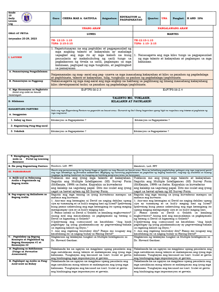Q1-DLL WK5 ESP7 | PDF