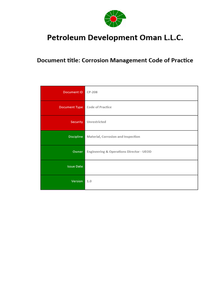 CP-208 Rev.1.0 Corrosion Management Code of Practice (Jul-12) | PDF