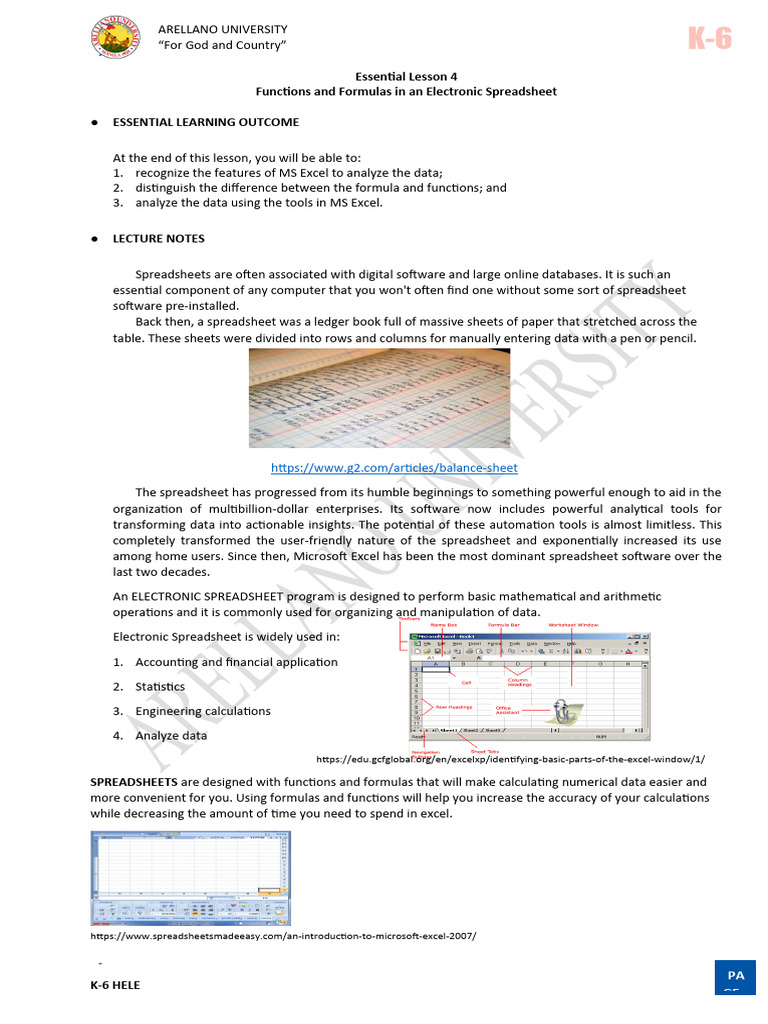Lesson 4 Functions and Formulas in An Electronic Spreadsheet | Download ...