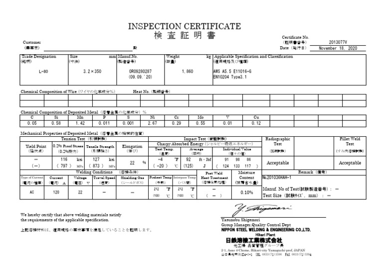Inspection Certificate | PDF