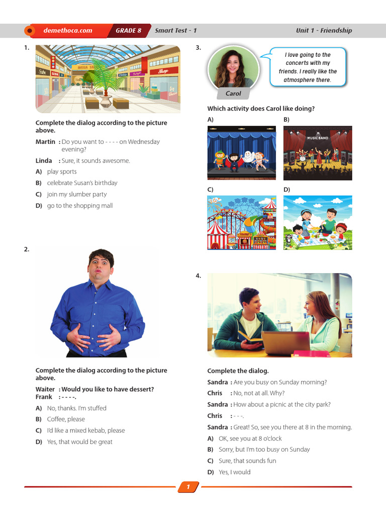 Dialog Completion Exercises for Grade 8 | PDF
