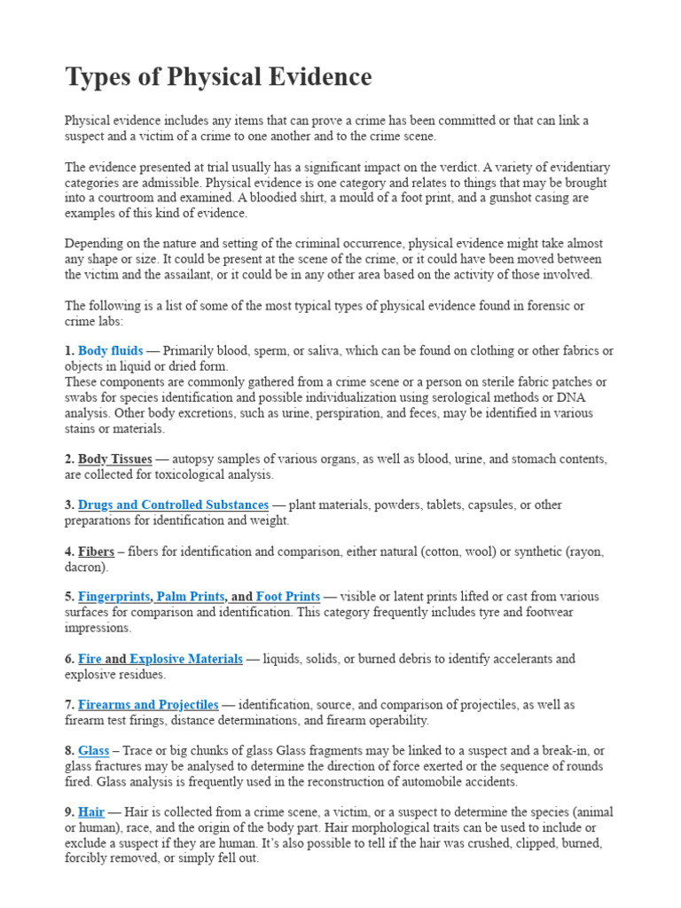 Forensic Evidence Essentials | PDF | Social Science