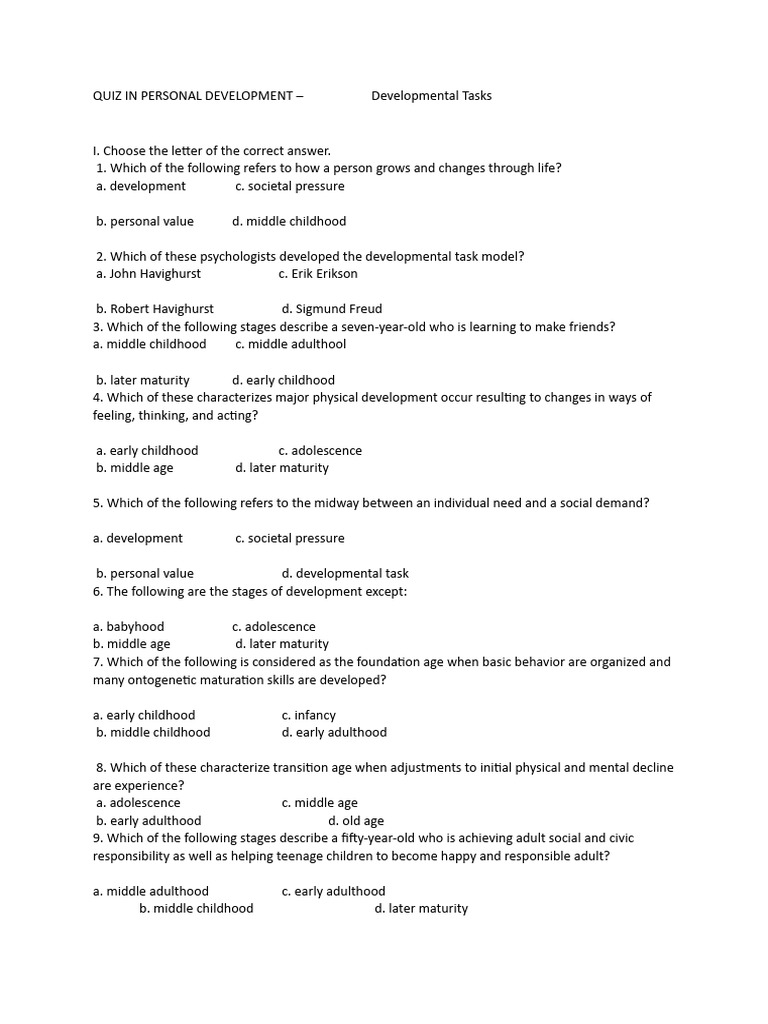 Quiz in Personal Development | PDF