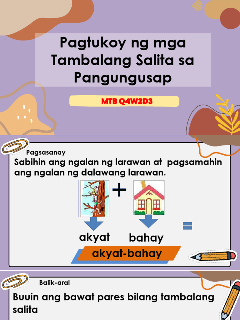 MTB Q4W2D3 Pagtukoy Ng Mga Tambalang Salita Sa Pangungusap | PDF