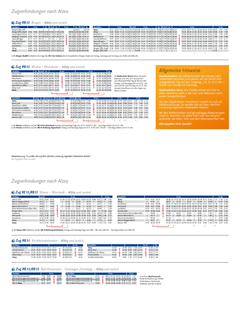 Fahrplaene Bahn RE13 RB31 RB35 RB 44 RLP-Tag | PDF