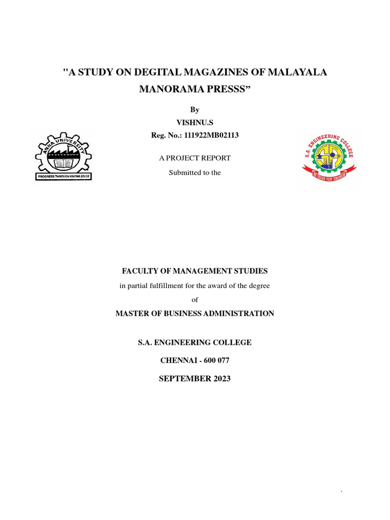 Vishnu MBA Marketing Project | PDF | Mass Media