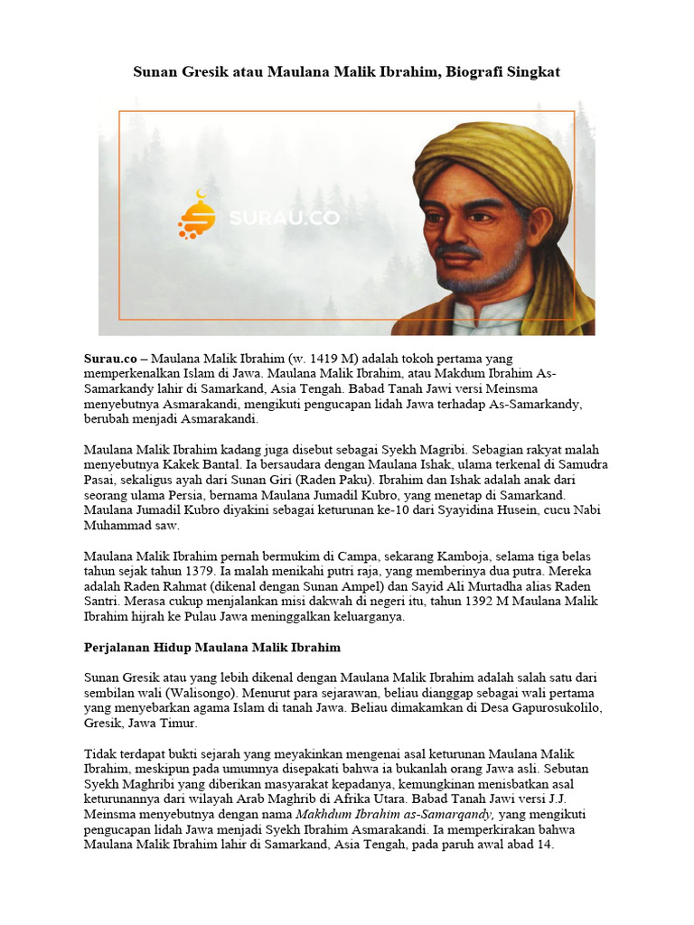 Sunan Gresik Atau Maulana Malik Ibrahim | PDF